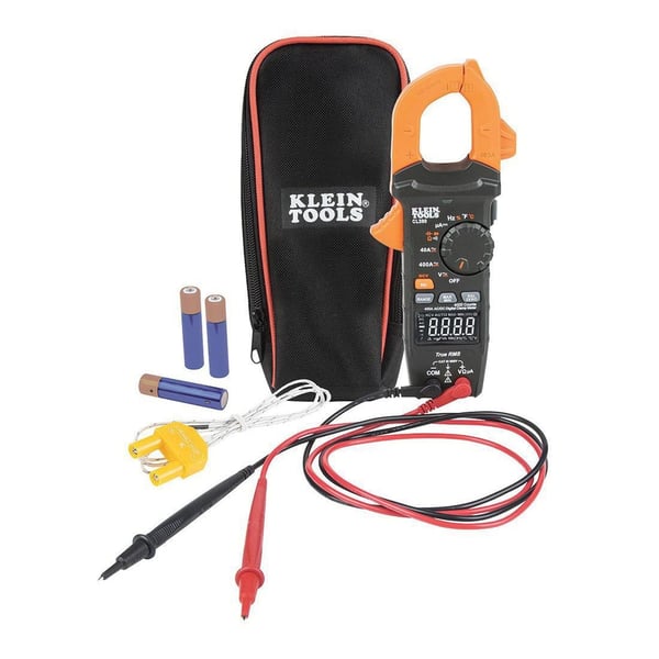 Klein® CL390 Auto-Ranging AC/DC Digital Clamp Meter, 600 VAC/VDC, 400 A ...