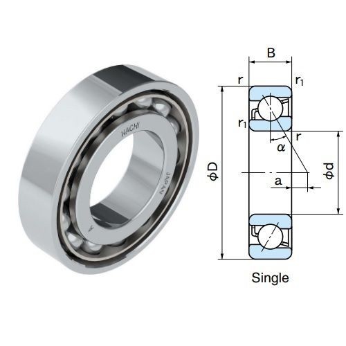 Nachi 7207B Angular Contact Ball Bearing, 1.378 in Bore Dia, 2.835 in ...