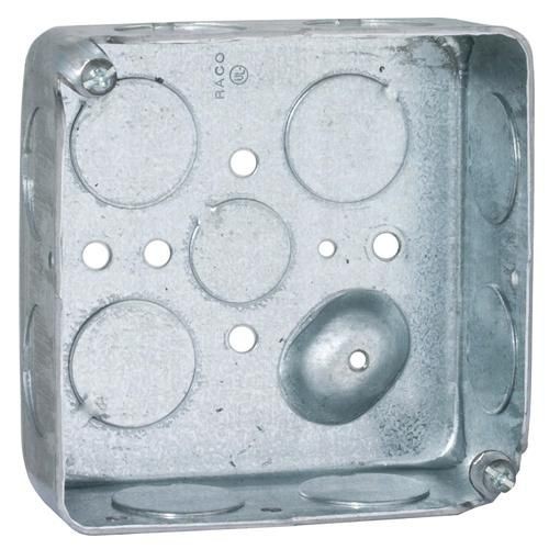RACO® 191 Square Box, Steel, 21 cu-in Capacity, 12 Knockouts, 4 in H x ...