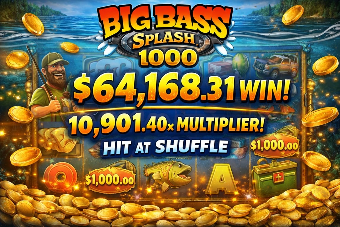 Shuffle Casino 赢得 64,168.31 美元 Big Bass Splash 1000 大奖