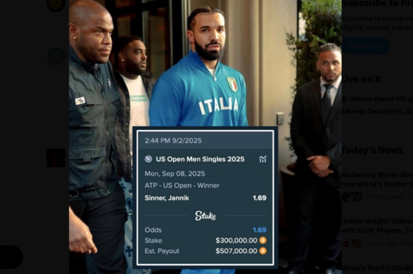 Drake mise 300 000 $ sur Sinner US Open