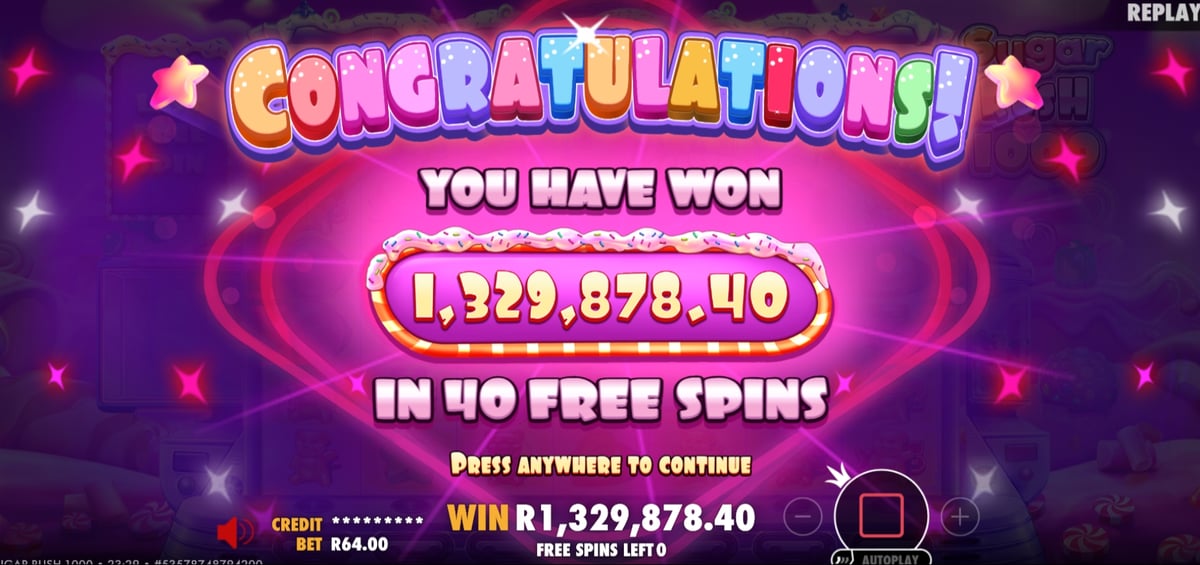 EasyBet Player Wins R1.3M from 40 free spins on Sugar Rush 1000
