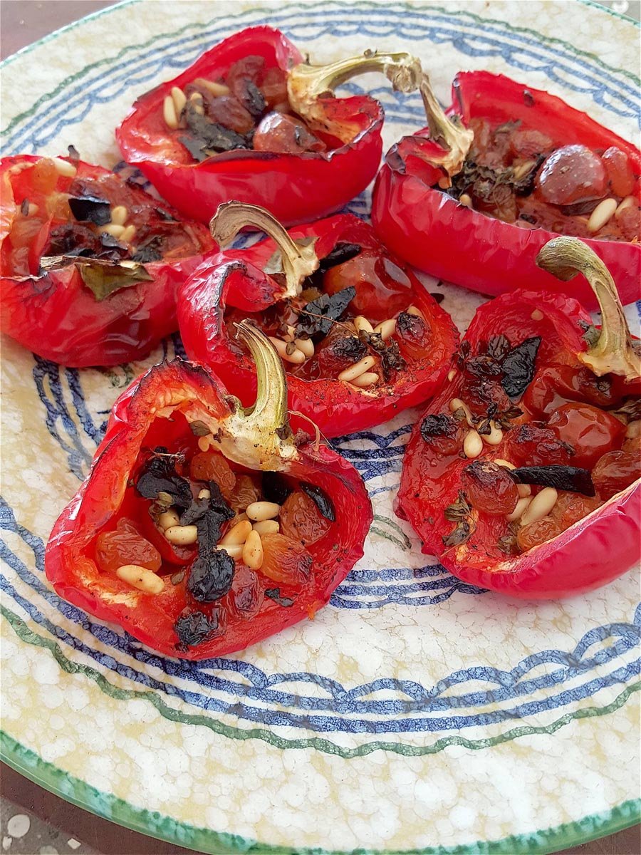 Baked Peppers with Pine Nuts & Black Garlic - Shared Kitchen
