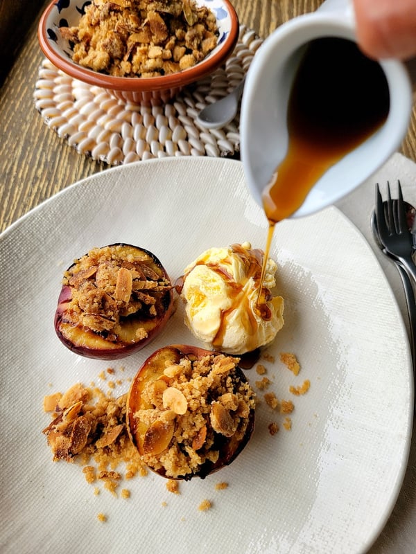 Grilled Peaches with Almond Crumble - Shared Kitchen