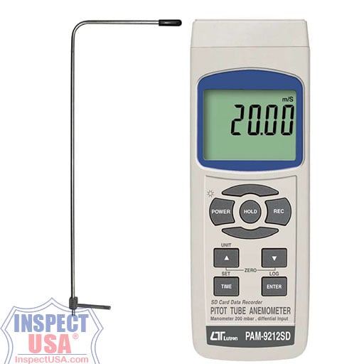 Lutron Pitot Tube Anemometer (PAM-9212SD) with Data Logging | Inspect USA