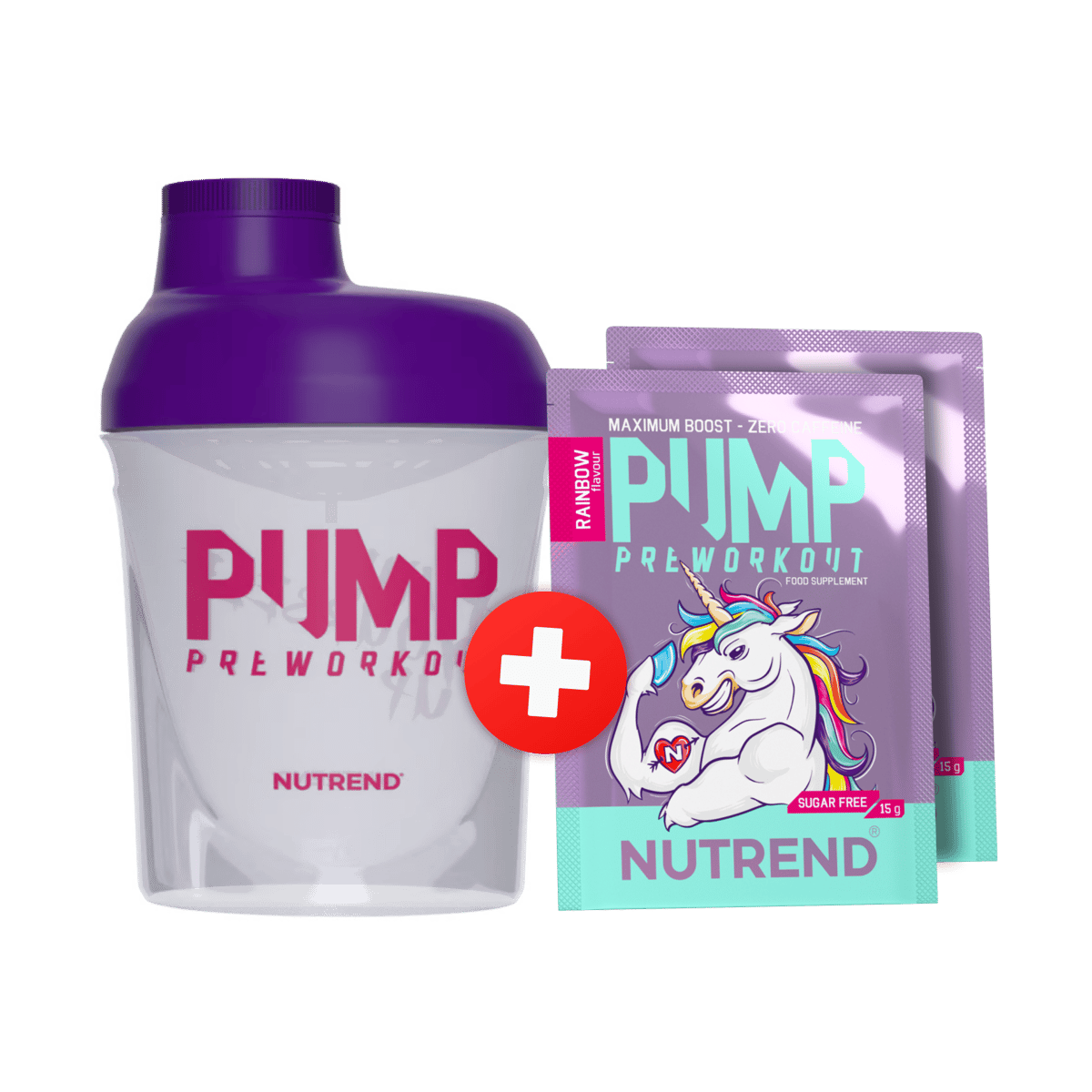 2x Pump + Shaker, 2 x 15 g, Rainbow, Set pre-workoutů a shakeru ...