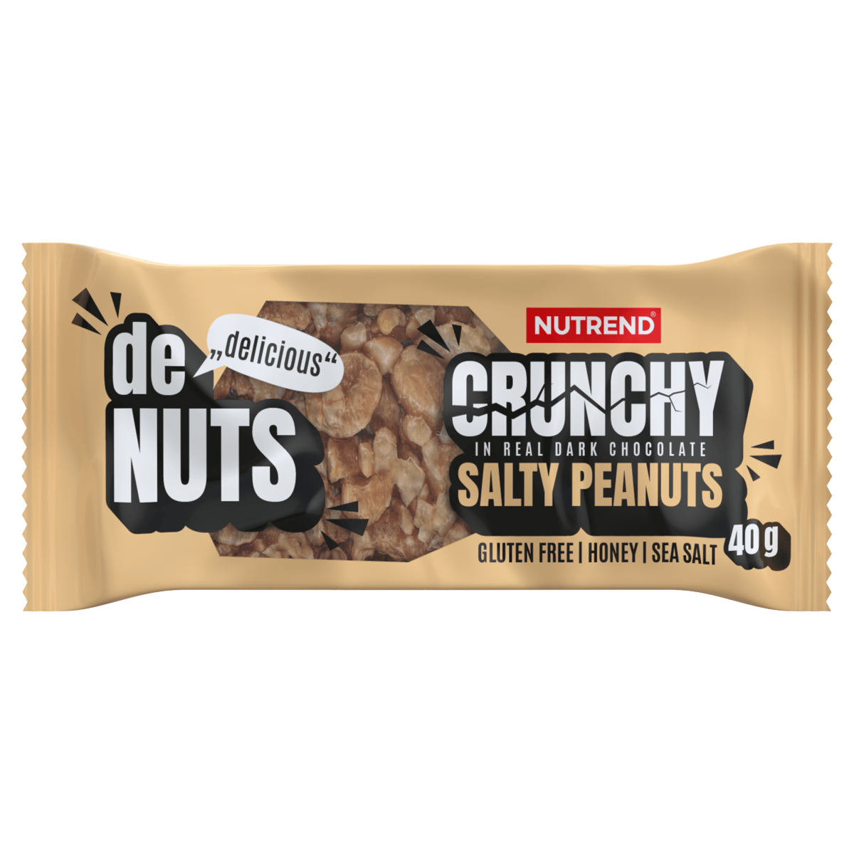 Denuts Crunchy, 40 g, Salty Peanuts in Dark Chocolate, Nut Bars | Nutrend.cz
