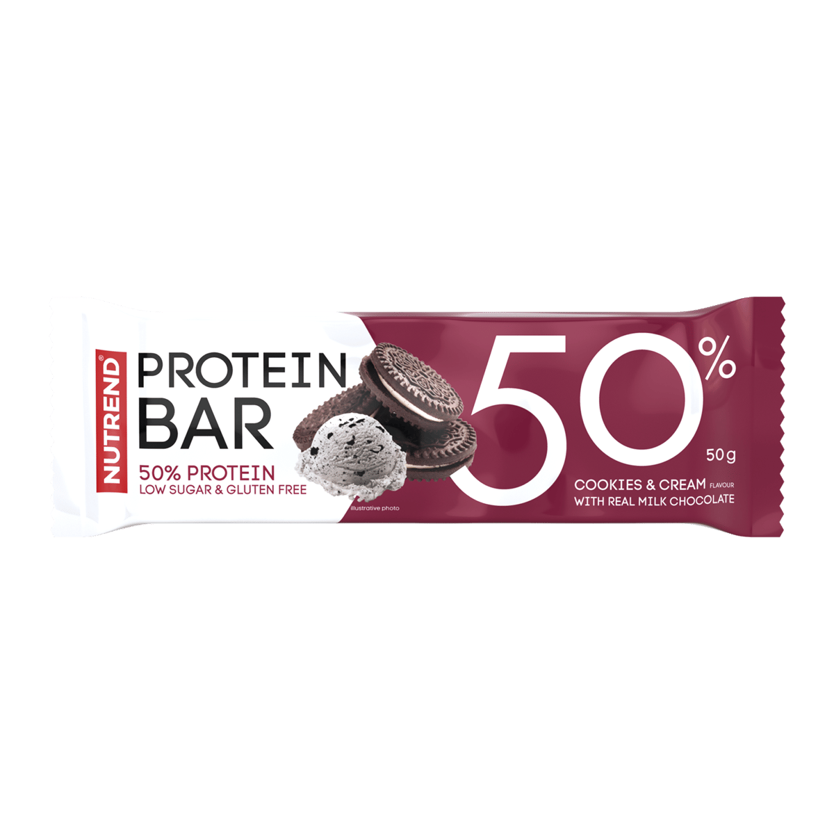 Protein Bar 50, 50 g, Cookies & cream, Proteinové tyčinky | Nutrend.cz
