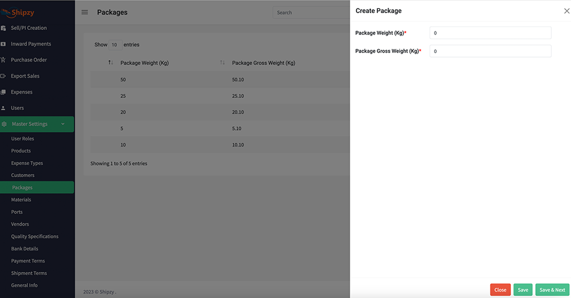 Export Software Features - Shipzy