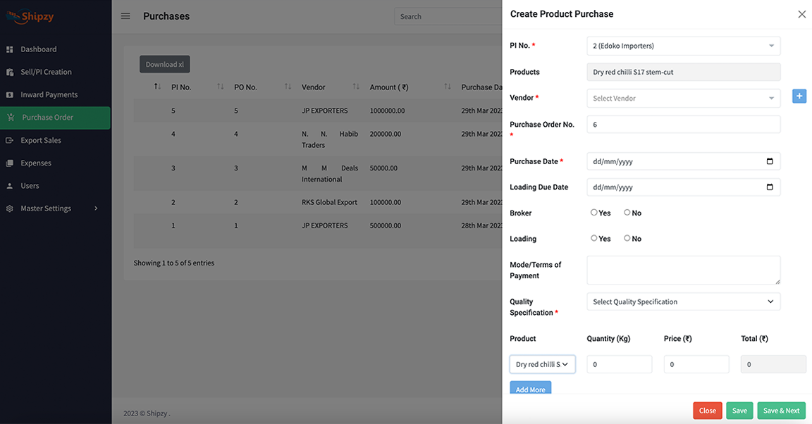 Export Software Features - Shipzy