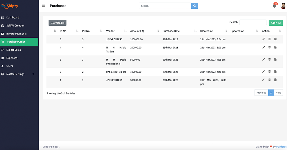 Purchase Order | Shipzy Export Software