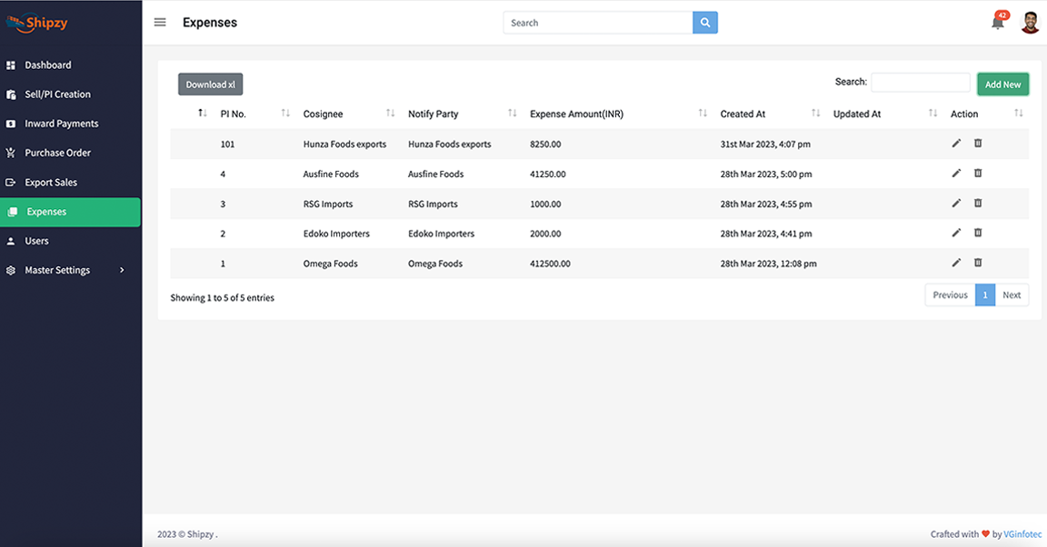 Export Software Features - Shipzy