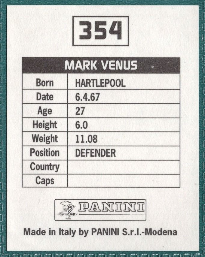 Panini Sticker Mark Venus Wolves No.354 - Football League 95