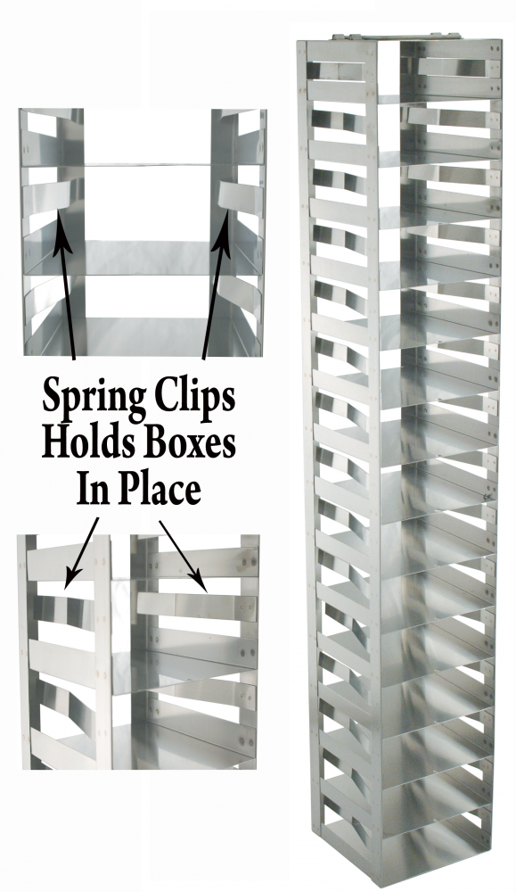 15 Boxes High Vertical Freezer Racks with Spring Locks for 2 Inch Boxes