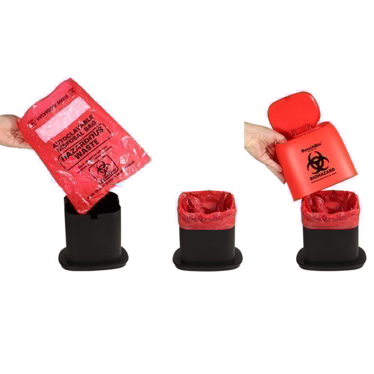 MTC-Bio BenchBin™ Red Biohazard Bags w/ black printed markings (100/cs ...