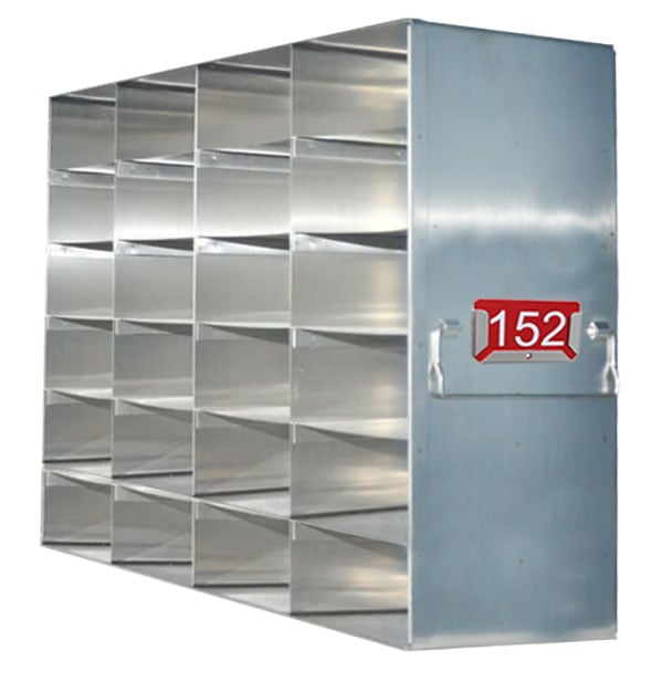Upright Freezer Rack for 2 Inch Boxes with Labels | 24 Boxes Total