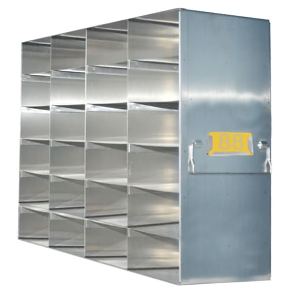 Upright Freezer Rack for 2 Inch Boxes with Labels | 24 Boxes Total