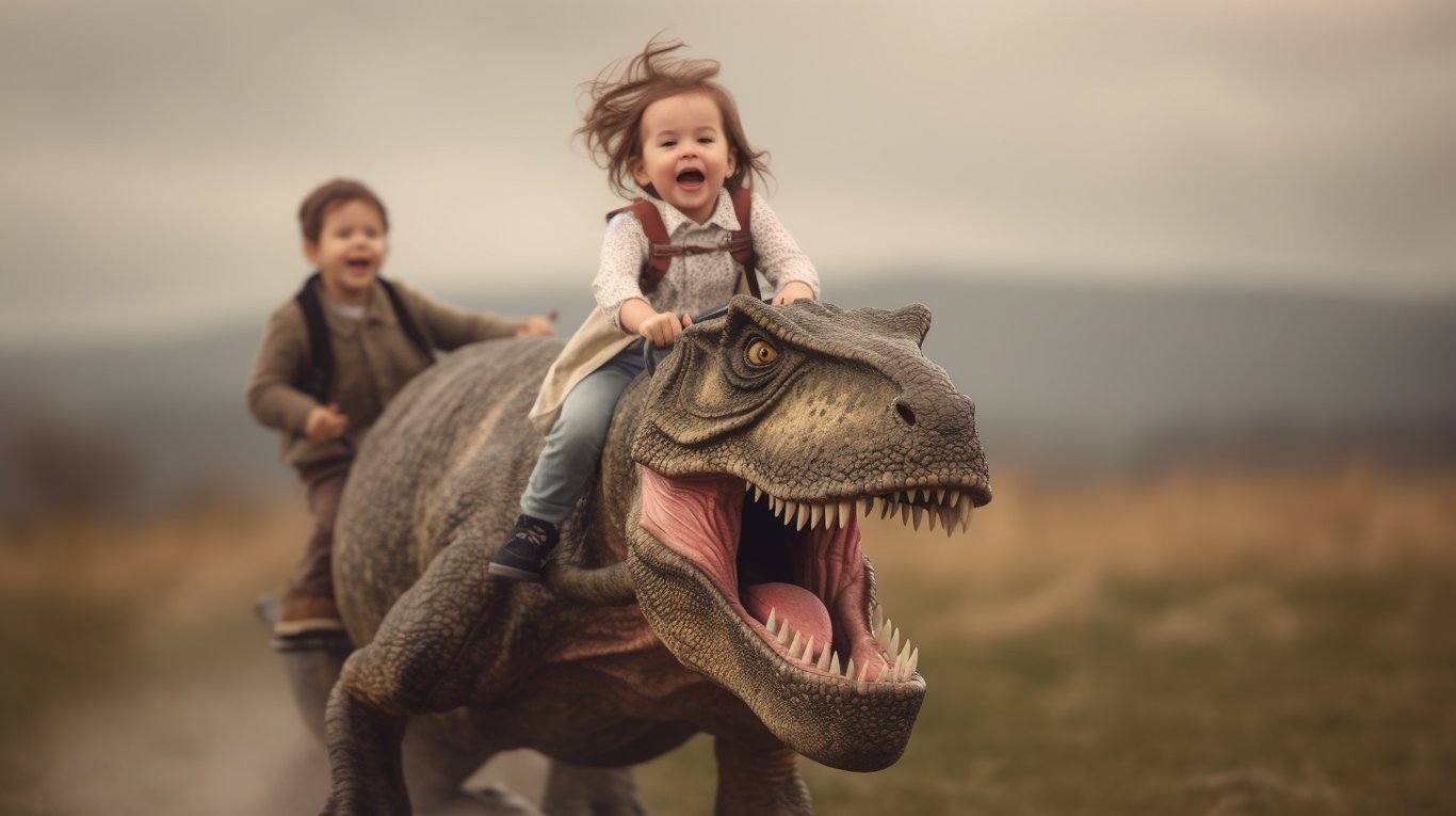 Kids Riding Dinosaurs #1 by Garry
