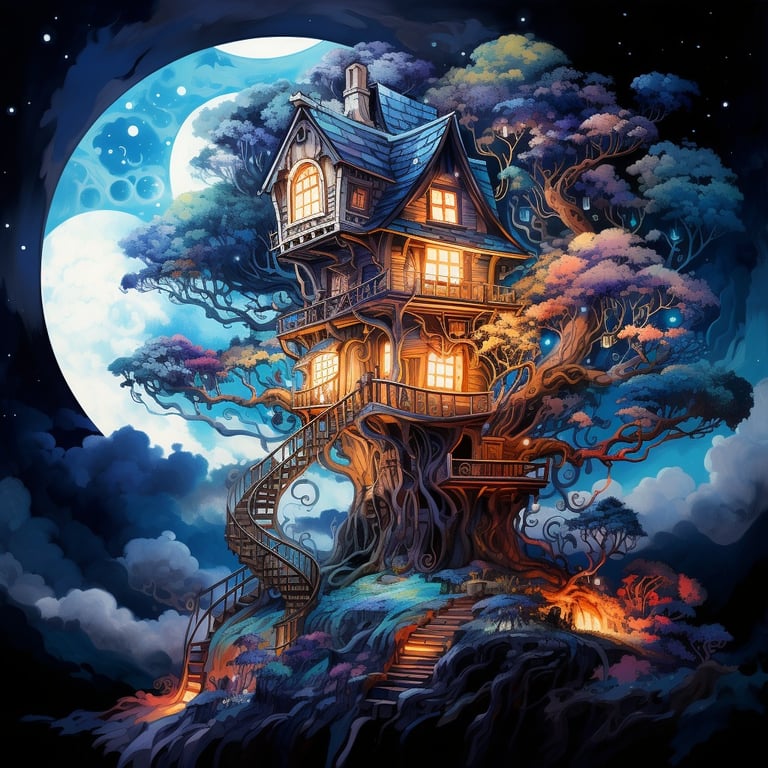 Tree House Full Moon #2 by Irina Shamaeva