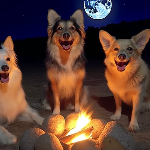 Dogs around Campfire by Irina Shamaeva