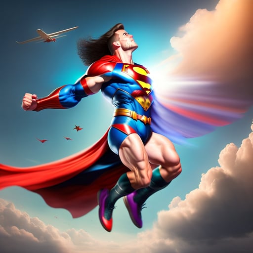 A superhero flying through the sky by storm
