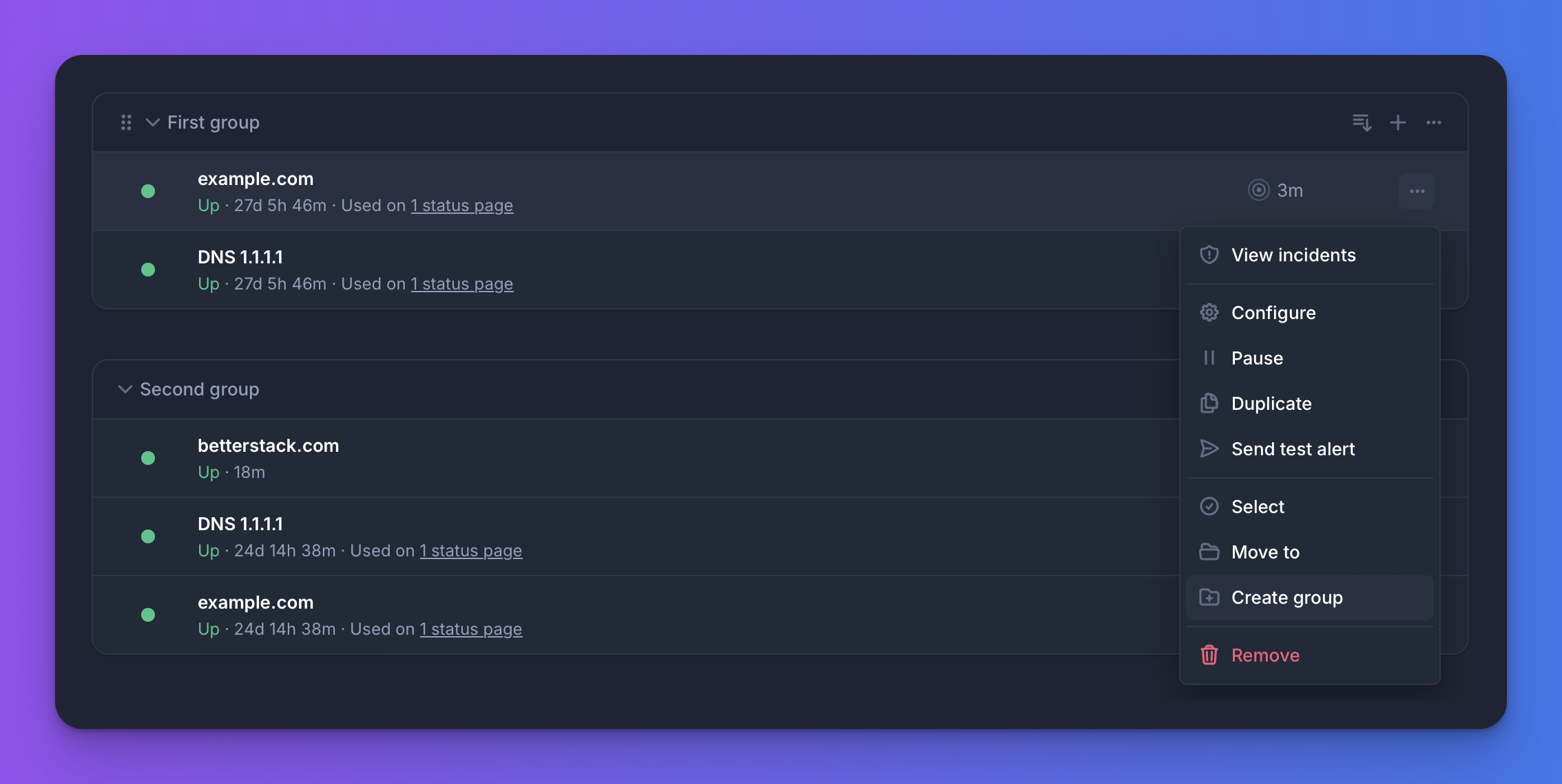 Grouping and ordering monitors | Better Stack Documentation