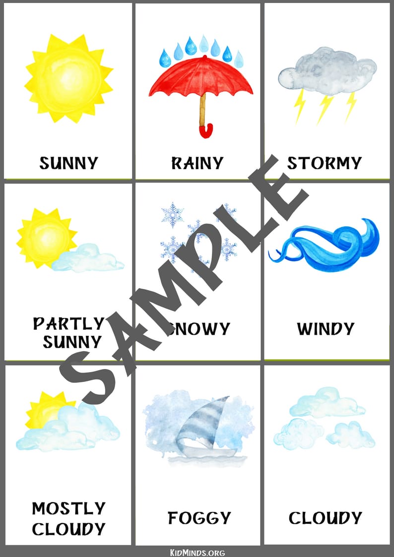 Weather Cards for kids (free watercolor printable) | KidMinds