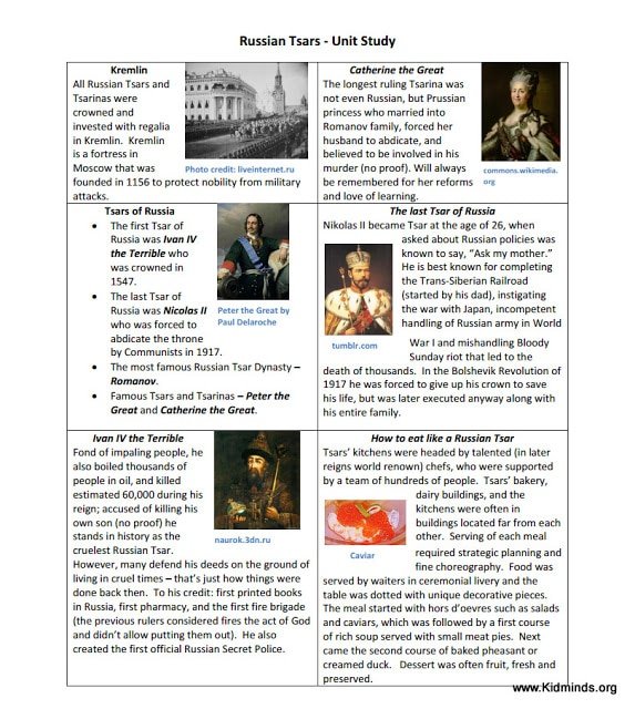 Russian Tsars Unit Study | KidMinds