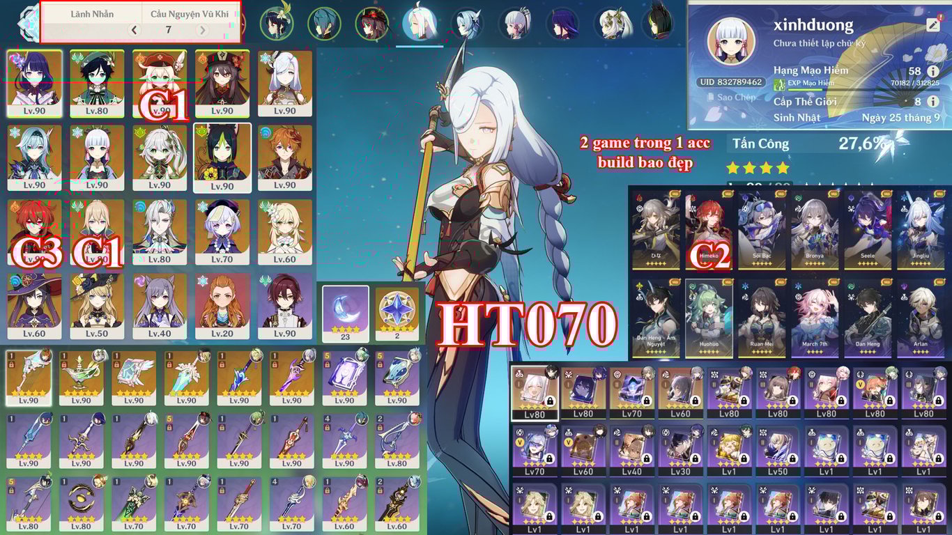 [SALE SHOCK]2 game trong 1, Nadiha+ (Trấn) - Ayaka Trấn + Acc honkai ...