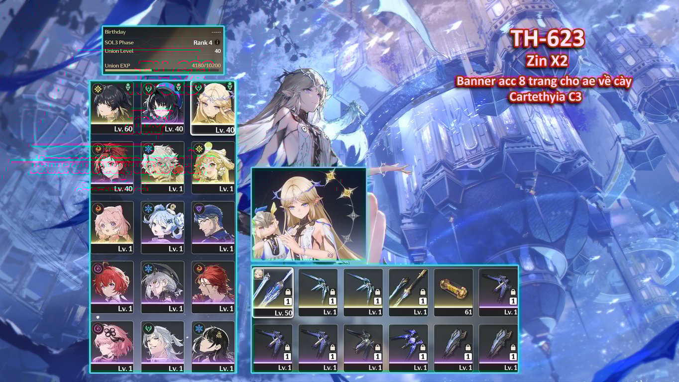 [Siêu Phẩm Char Vip ] TH-623 Cartethyia c2r1 + Encore (Trấn) + Verina ...